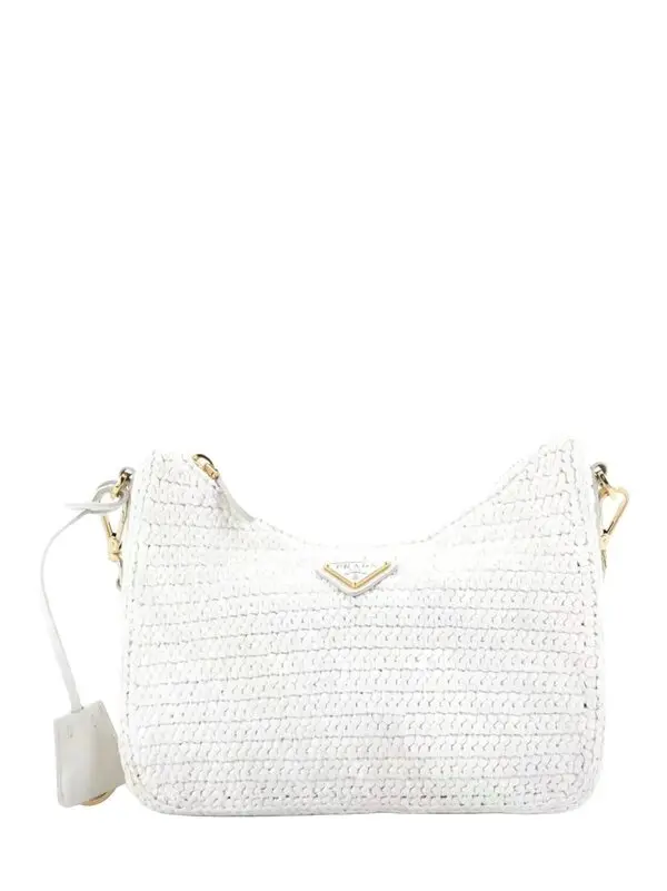 Prada Re-edition 2005 Raffia Shoulder Bag - White