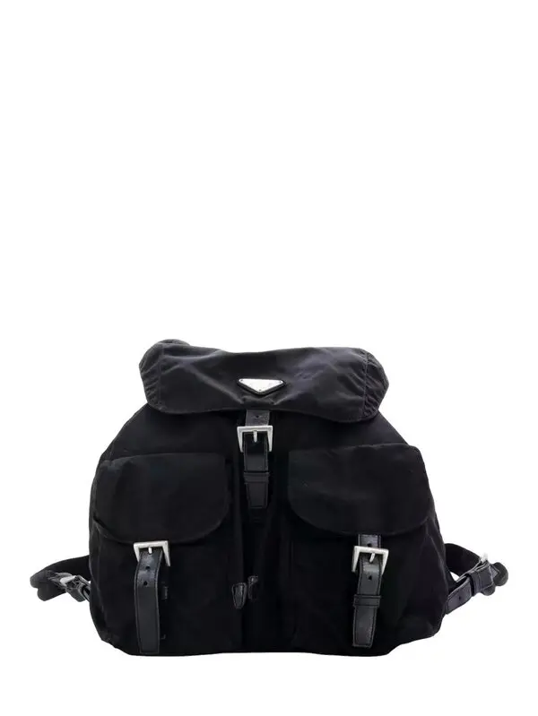 Prada Double Front Pocket Tessuto Medium Backpack - Black