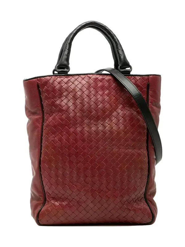 Bottega Veneta 2008 Bicolor Nappa Intrecciato Vertical Convertible Satchel - Red