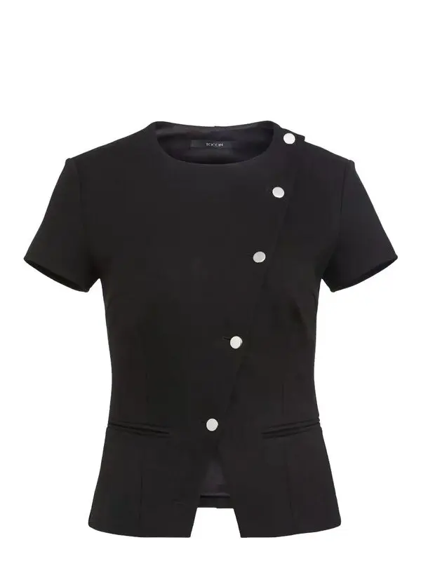 TOCCIN Maude Asymmetric-button Top - Black