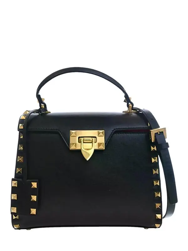 Valentino Garavani Small Leather Rockstud Alcove Top Handle Satchel - Black
