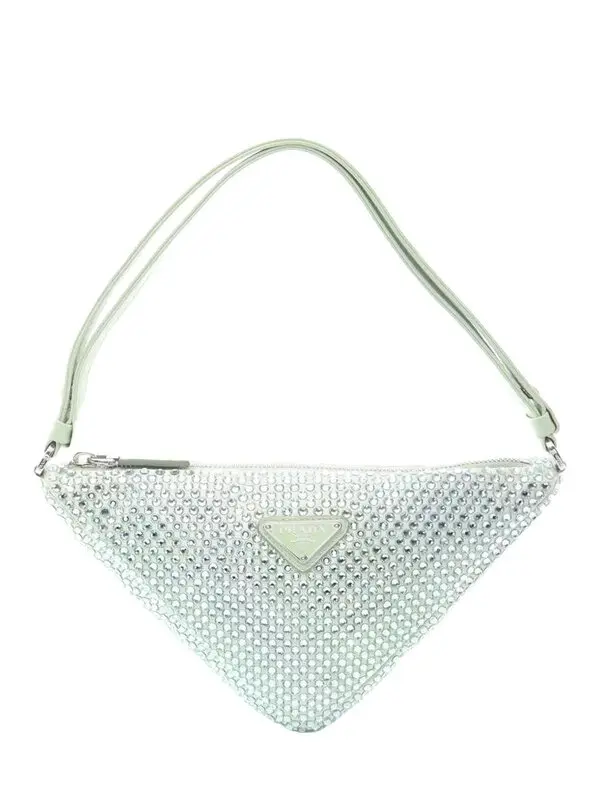 Prada 2013-2026 Satin Crystal Triangle Logo Shoulder Bag - Green
