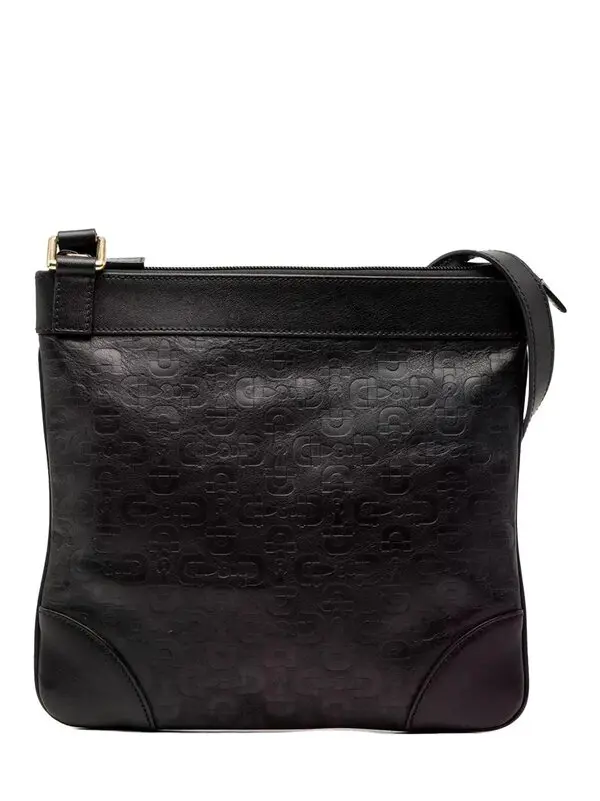 Gucci Embossed Leather Horsebit Crossbody Bag - Black