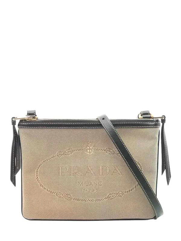 Prada 2010-2026 Canapa Logo Jacquard Crossbody Shoulder Bag - Brown