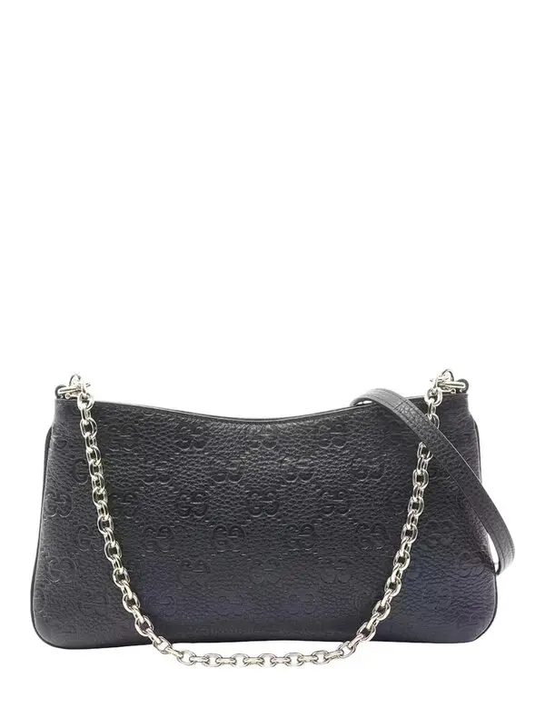 Gucci Medium Gg Embossed Leather Shoulder Bag - Black