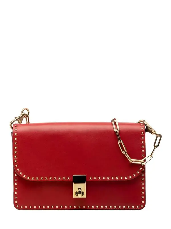 Valentino Garavani 2000-2017 Leather Rockstud Chain Crossbody Bag - Red