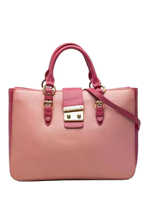 Miu Miu Bicolor Madras Leather Convertible Tote Satchel - Pink