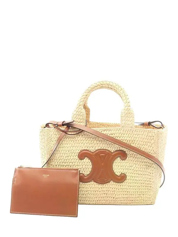 Celine Small Raffia Triomphe Cabas Thais Tote Satchel - Brown
