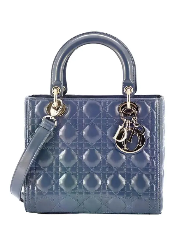 Dior Lady Small Shoulder Bag Iridescent Cannage Quilt Lambskin - Blue