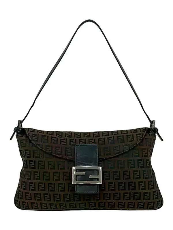 Fendi 2000-2010 Zucchino Canvas Double Flap Shoulder Bag - Brown