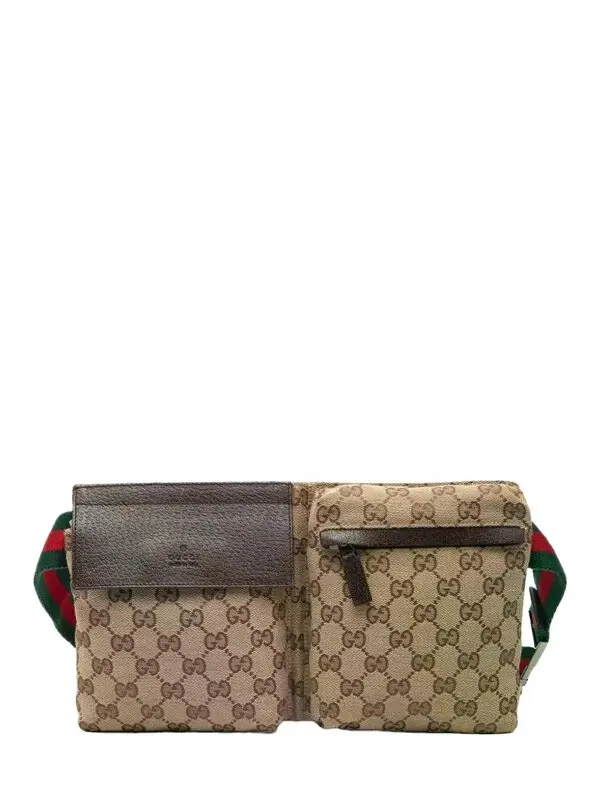 Gucci Gg Canvas Web Double Pocket Belt Bag - Brown