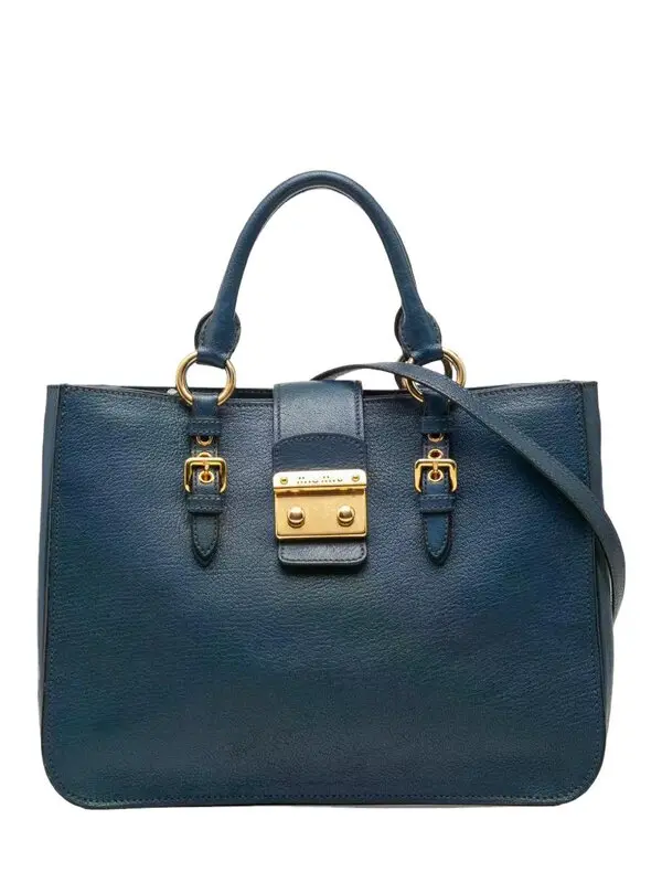 Miu Miu Goatskin Madras Satchel - Blue