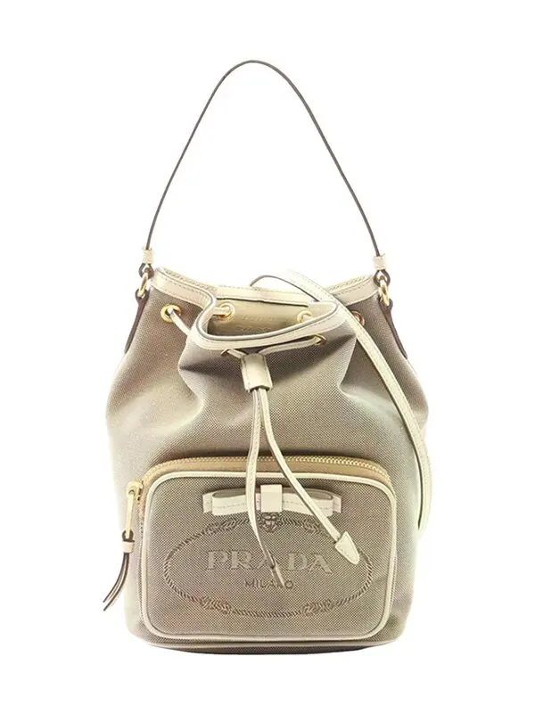 Prada 2010-2026 Canapa Logo Jacquard Bucket Bag - Brown