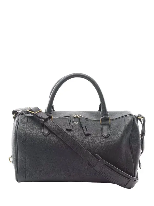 Celine 2010-2026 Grained Leather Asymmetrical Duffle Bag Satchel - Black