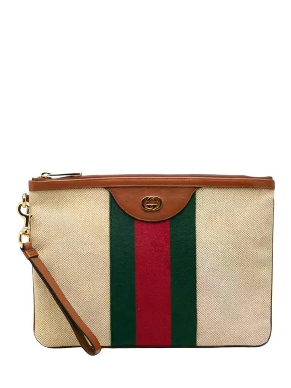 Gucci Canvas Interlocking G Web Clutch Bag - Brown
