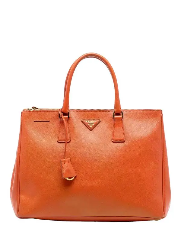 Prada Medium Saffiano Lux Galleria Double Zip Satchel - Orange