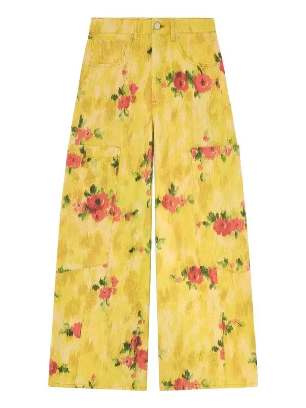 GANNI Floral Print Trousers - Yellow