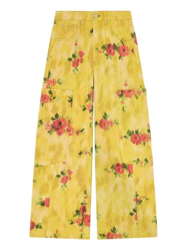 GANNI Floral Print Trousers - Yellow