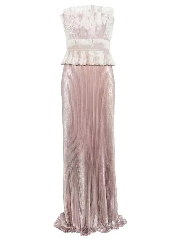 L'IDEE Masquerade Pleated Peplum Gown - Pink