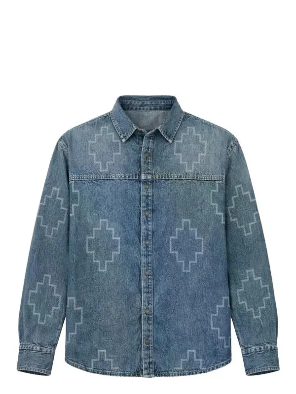 COUNTY OF MILAN Patterned Denim Shirt - Blue