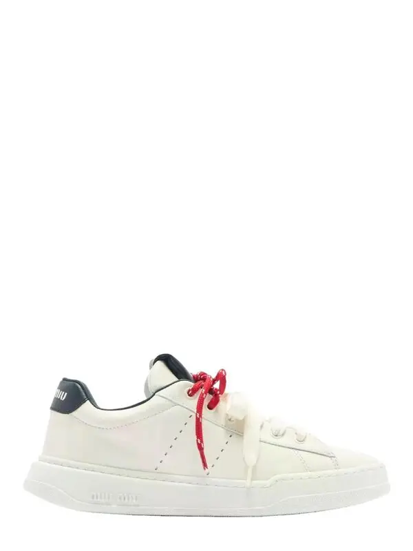 Miu Miu Logo-print Leather Sneakers - Neutrals
