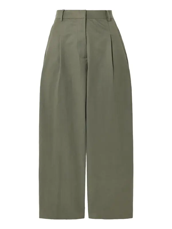 ST. AGNI Pleated Cotton-blend Tapered Pants - Green