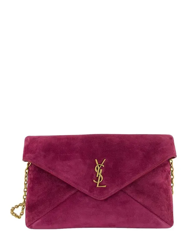 Saint Laurent Cassandre Small Suede Chain Pouch - Pink