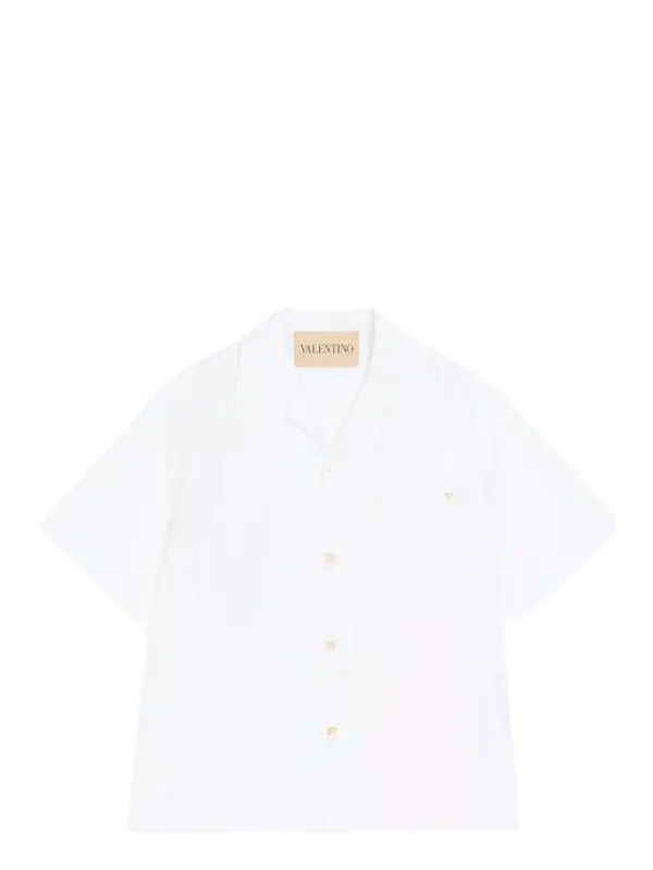 Valentino Garavani Bowling Shirt In Cotton Poplin With Vgold - White