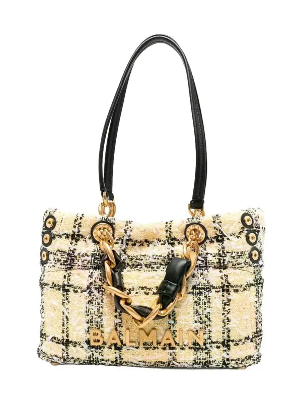 Balmain Tweed Top Handle Tote - Yellow