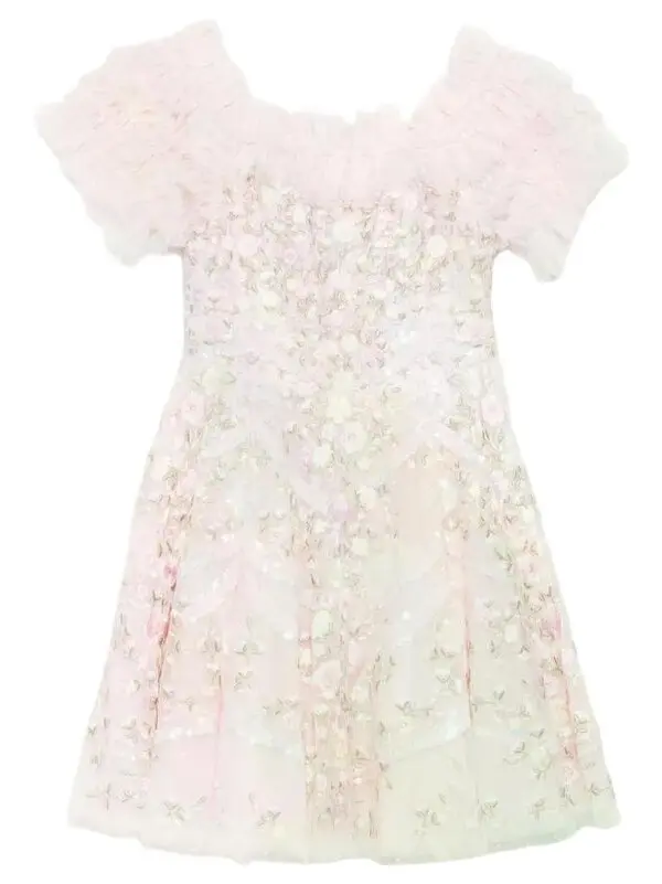 NEEDLE & THREAD Floral-embroidered Short Dress - Pink