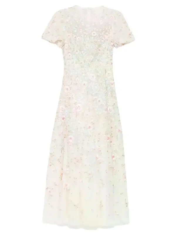 NEEDLE & THREAD Floral-embroidered Tulle Dress - Neutrals
