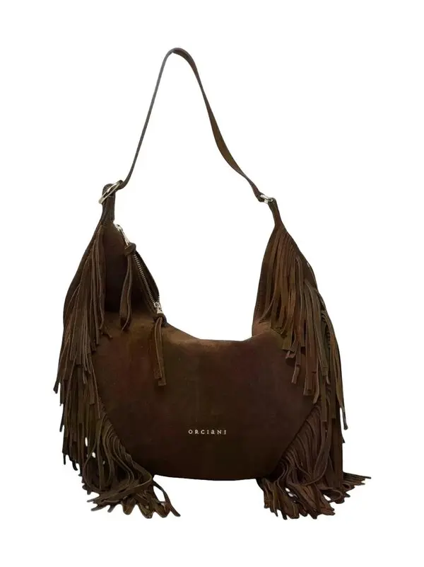 ORTIGNI Isola Fringe Hobo Shoulder Bag - Brown