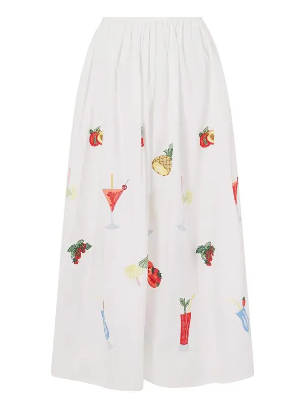 Loretta Caponi Talamone Pleated Embroidered Cotton-poplin Maxi Skirt - Multi