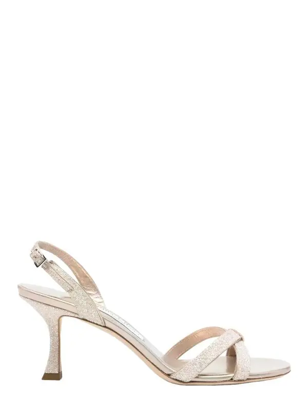 JIMMY CHOO Elsy Glittered Leather Sandals - Neutrals