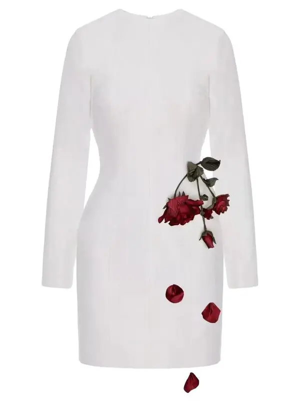 CRISTINA SAVULESCU Rose-appliqué Mini Dress - White