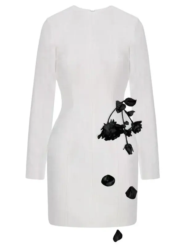 CRISTINA SAVULESCU Rose-appliqué Mini Dress - White
