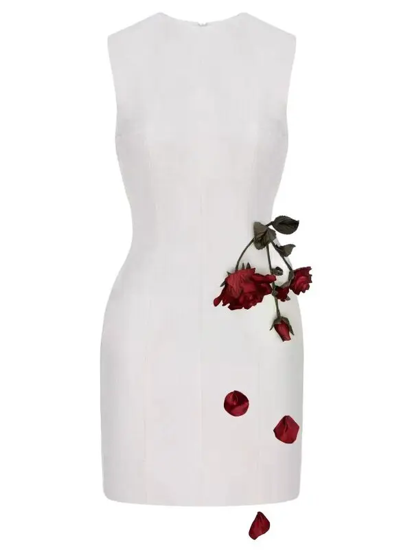 CRISTINA SAVULESCU Rose-appliqué Mini Dress - White
