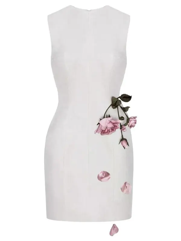 CRISTINA SAVULESCU Rose-appliqué Mini Dress - White