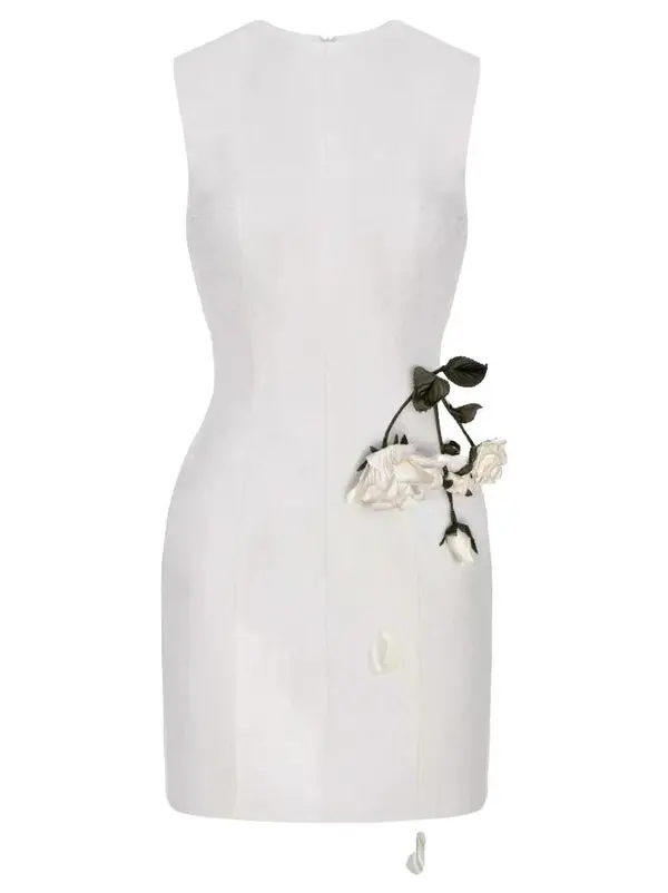 CRISTINA SAVULESCU Rose-appliqué Mini Dress - White