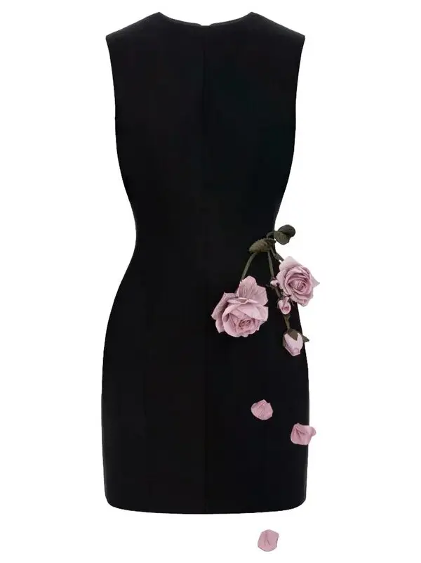 CRISTINA SAVULESCU Rose-appliqué Mini Dress - Black