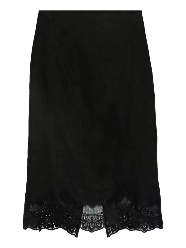 TWINSET Fitted Midi Skirt With Lace Details - Black
