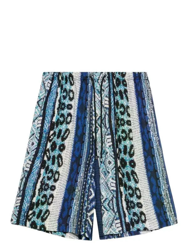 LANEUS Patterned Drawstring Shorts - Blue