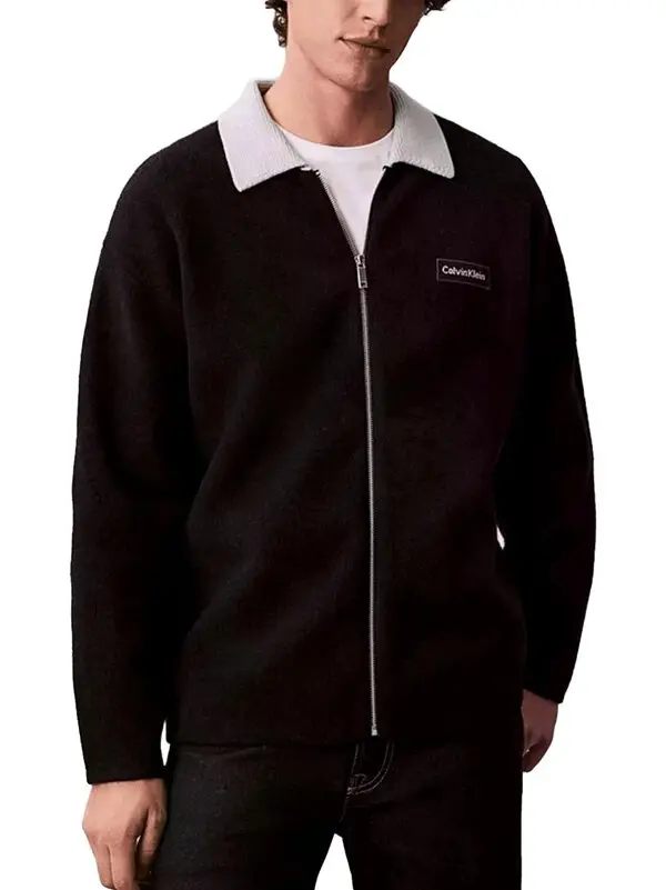 Calvin Klein Point-collar Zip-up Cardigan - Black