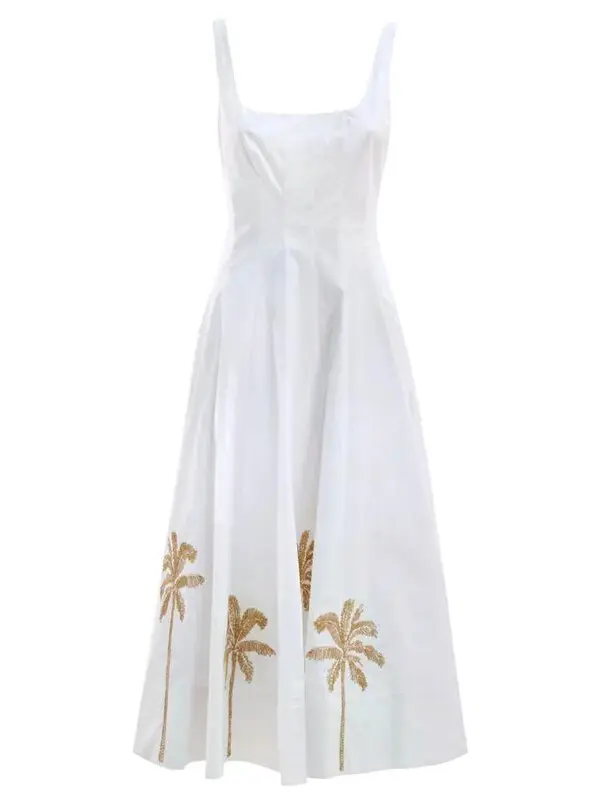 Staud Embroidered Palm A-line Dress - White