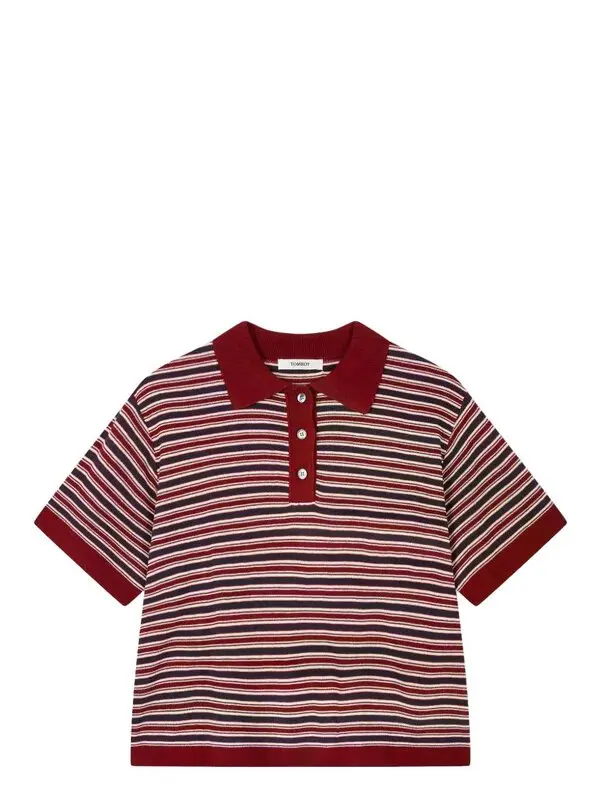 STUDIO TOMBOY Striped Short Sleeve Sweater - Red