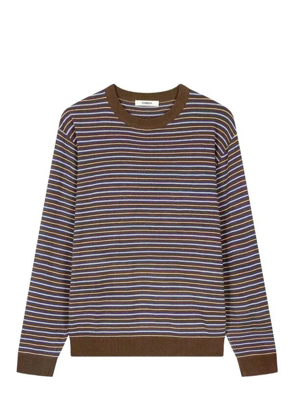 STUDIO TOMBOY Striped Round Neck Sweater - Brown