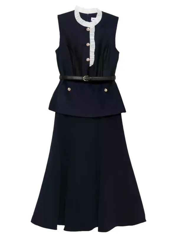 SELF-PORTRAIT Ruffle-trim Belted Dress - Blue