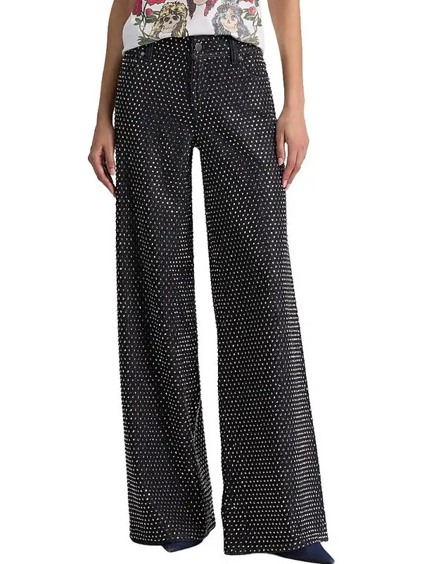 Alice + Olivia Embellished Mid-rise Jeans - Dark Rinse/hematite