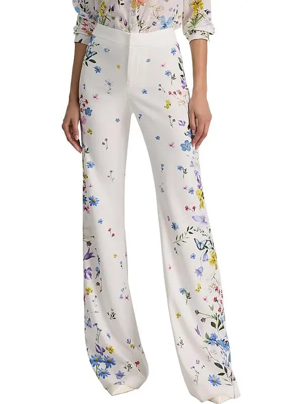 Alice + Olivia Andrew Bootcut Pants - Twisted Vines Off White