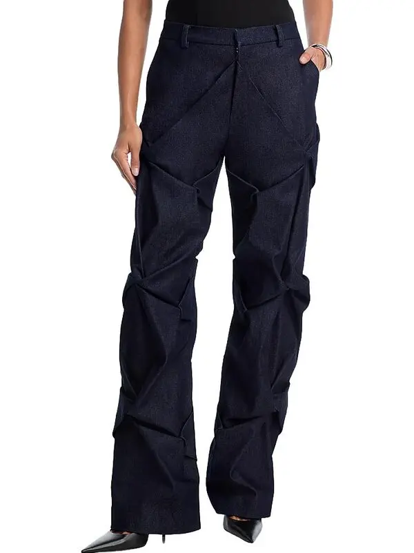 KATE BARTON Astrid Denim Draped Trousers - Navy